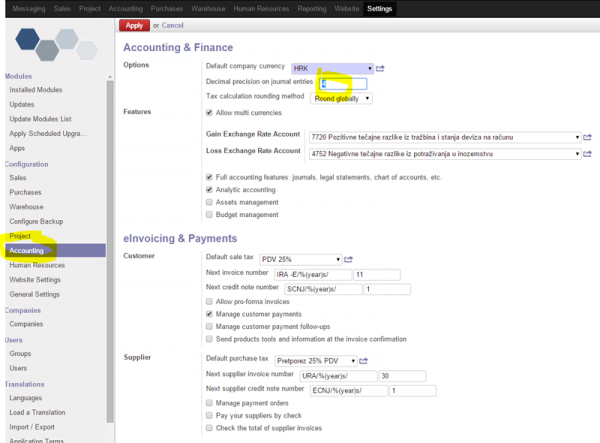 Change Odoo decimal precision configuration