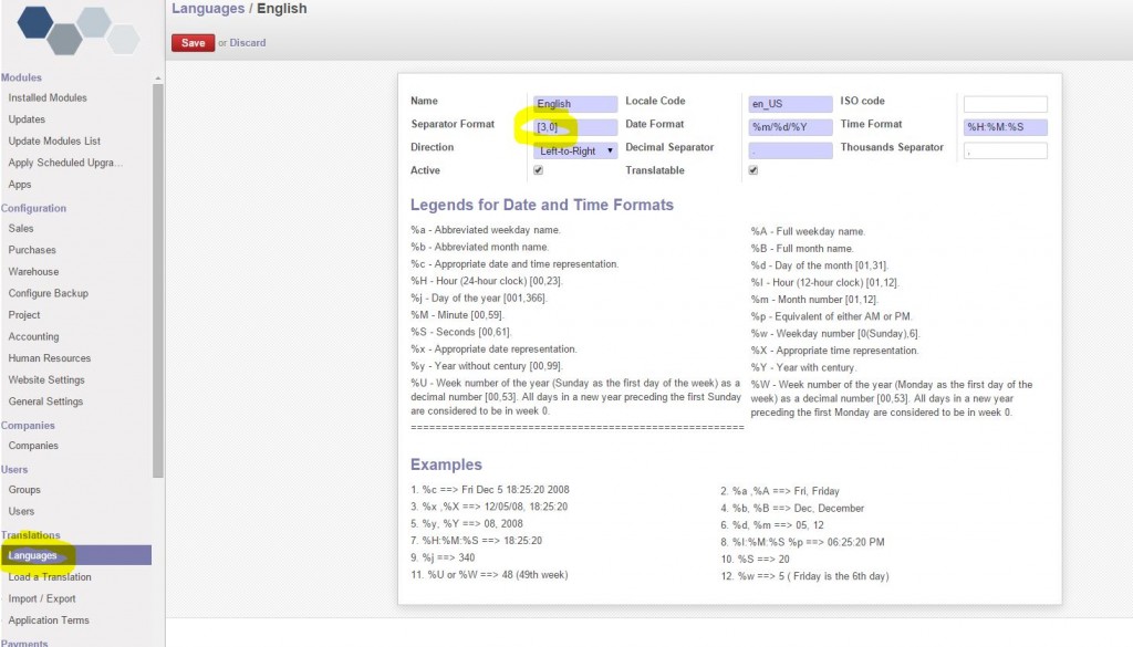 Odoo thousands separator