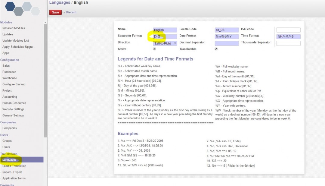 Odoo thousands separator